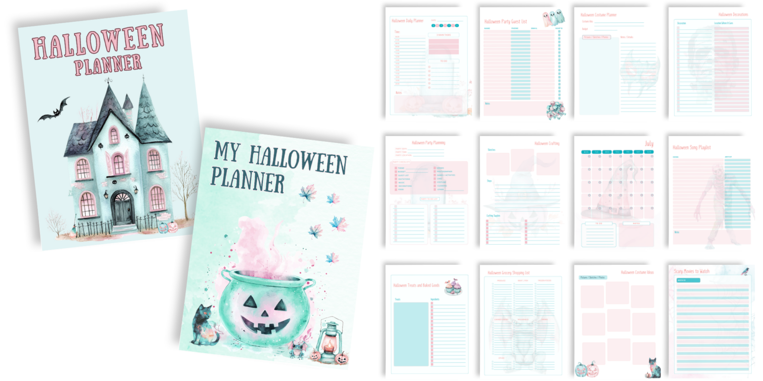 Halloween Planner (Turquoise and Pink Pastels) - Weekly PLR Content